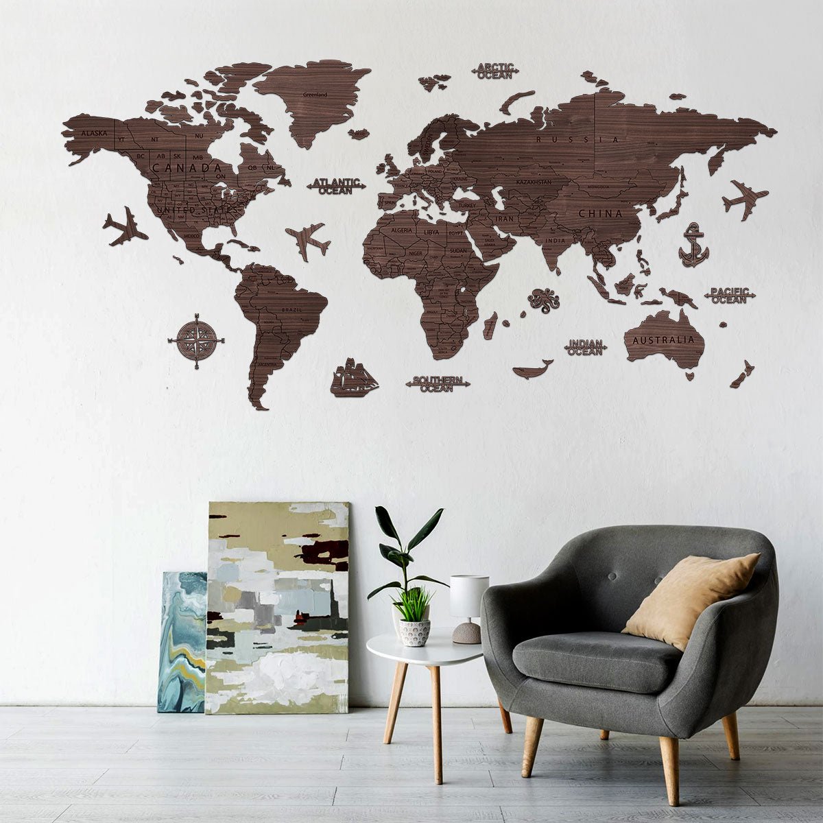 Wanddeko Weltkarte Holz